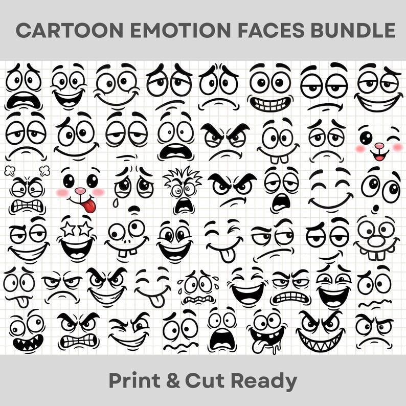 Cartoon Emotion Faces SVG PNG Mega Bundle - Funny Face Expressions ...