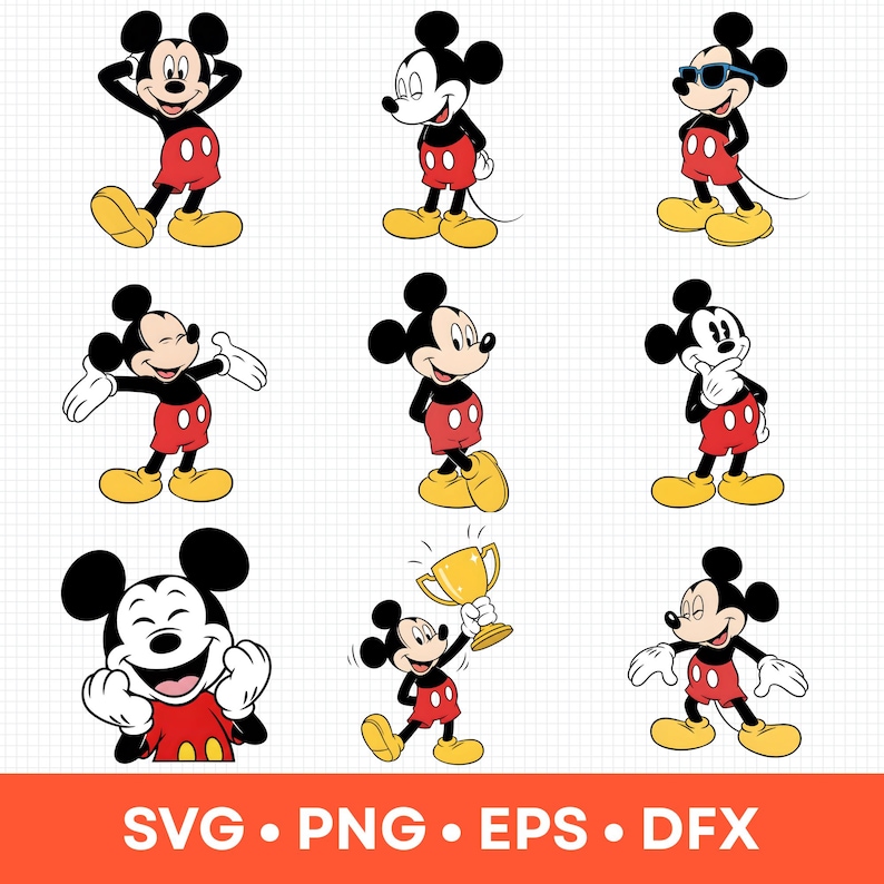 50 Classic Cartoon Mouse Svg Png Bundle, Cute Mouse Clipart Set ...