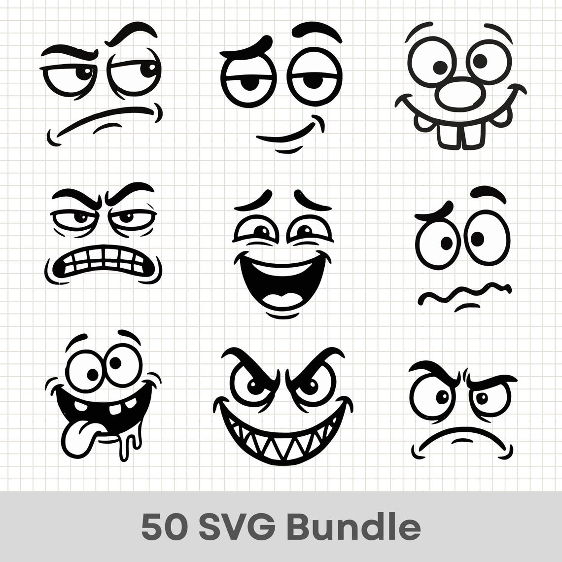 Cartoon Emotion Faces SVG PNG Mega Bundle - Funny Face Expressions ...
