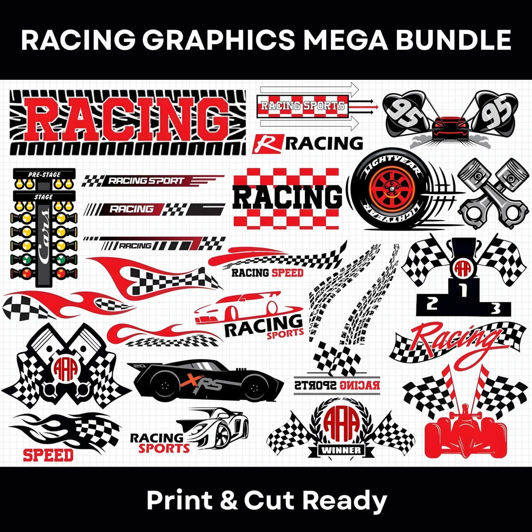 Racing Graphics Svg Png Bundle, Motorsport Clipart Set, Race Car ...
