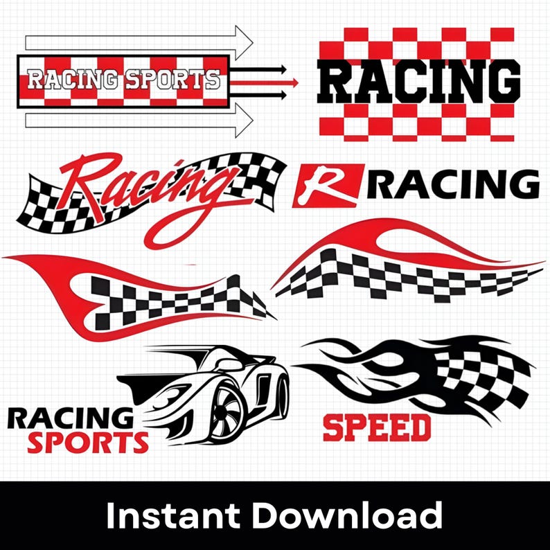 Racing Graphics Svg Png Bundle, Motorsport Clipart Set, Race Car ...