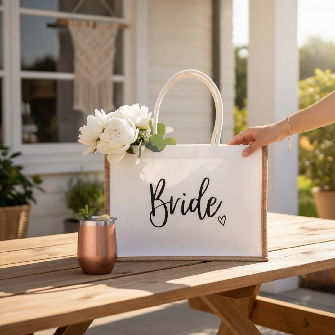Personalized Bride Tote Bag, Wedding Gift,bride Jute Bag, Rhinestone ...