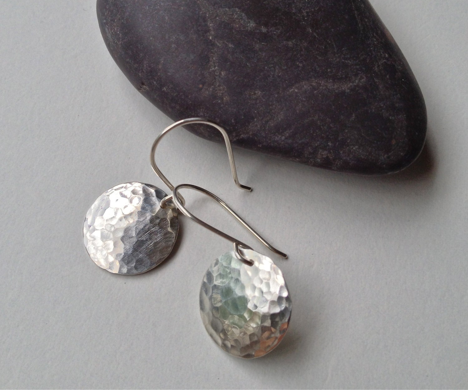 Hammered Silver Earrings - Round Silver Disk Earrings - Etsy