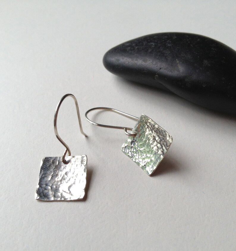 Hammered Silver Earrings Small Square Earrings - Etsy