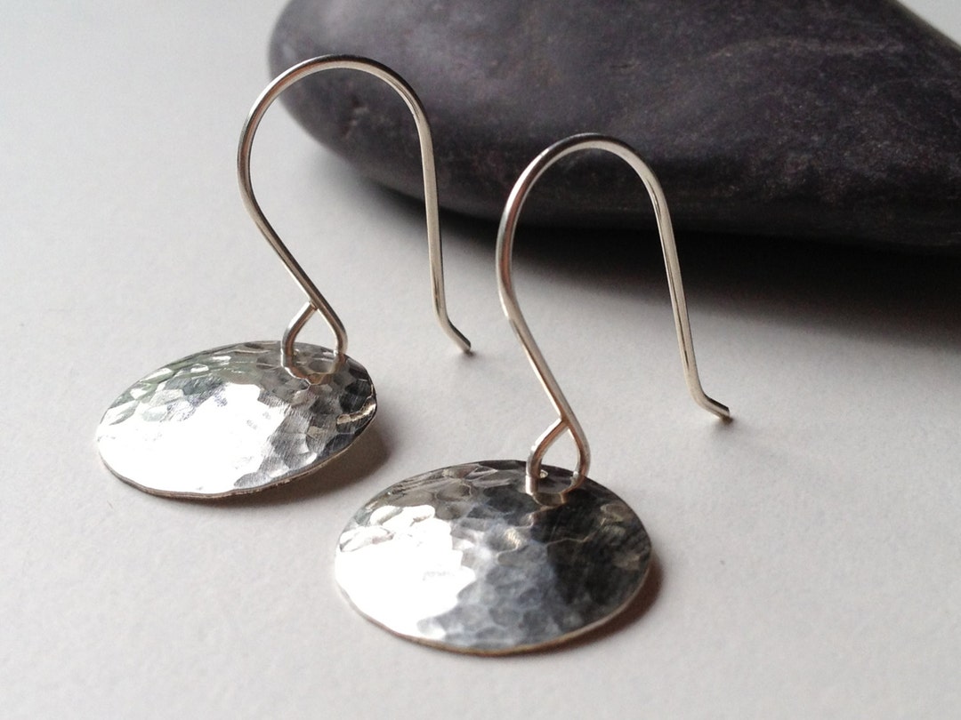 Hammered Silver Earrings - Round Silver Disk Earrings - Etsy