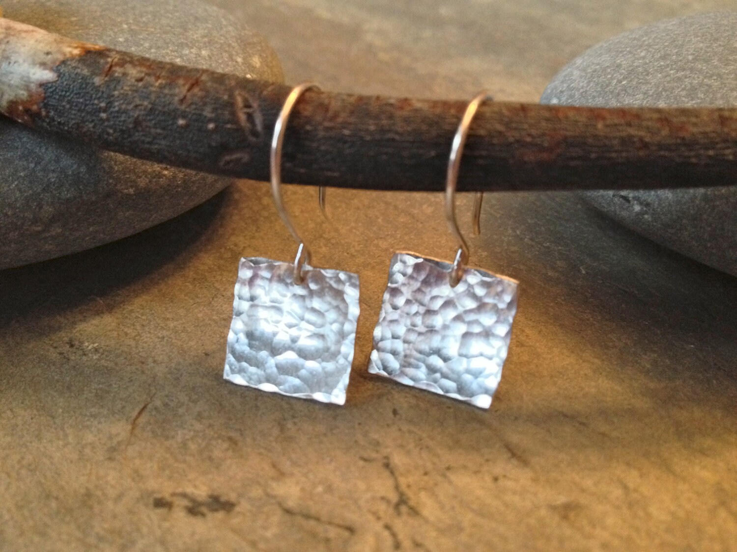 Hammered Silver Earrings Small Square Earrings - Etsy
