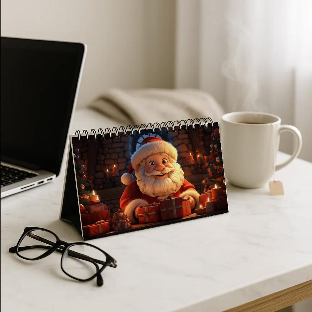 Desktop Calendar With Jolly Santa Claus Christmas Holiday Festive Desk ...