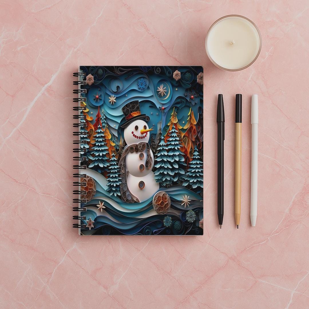 Winter Wonderland Spiral Notebook With Snowman Quilling Art Design ...