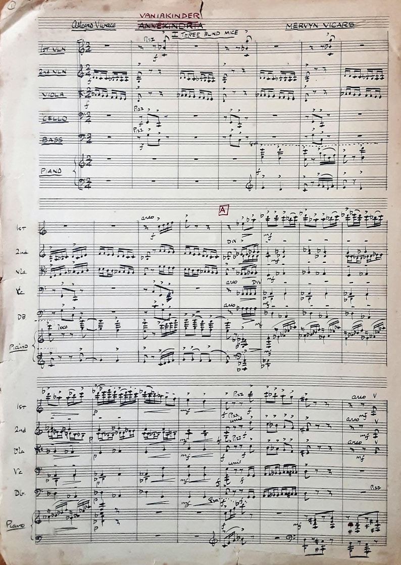 Vaniakinder - Handwritten Classical Sheet Music | Mervyn Vicars | 20th ...