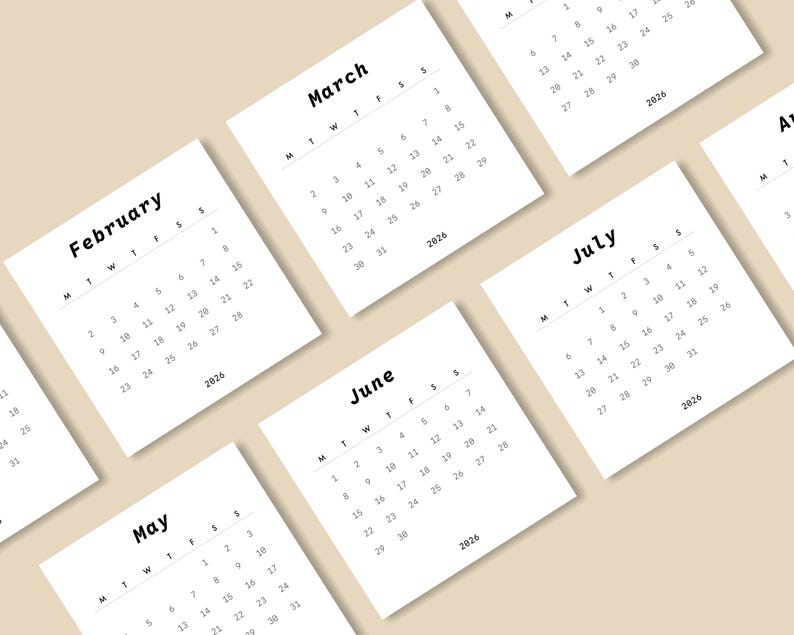 2026 Mini Calendar Printable, 3x3 Small Desk Calendar (PDF) - Etsy