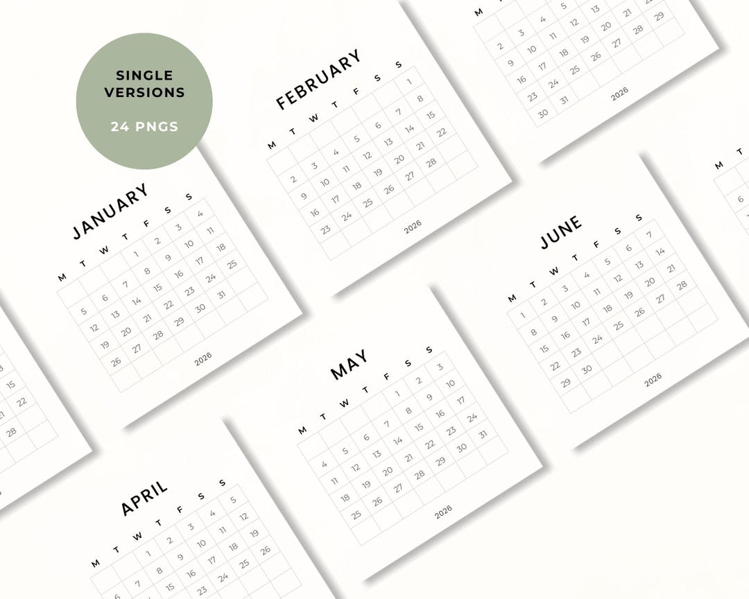 2026 Mini Calendar PNG Stickers, Minimalist Design (sunday & Monday ...
