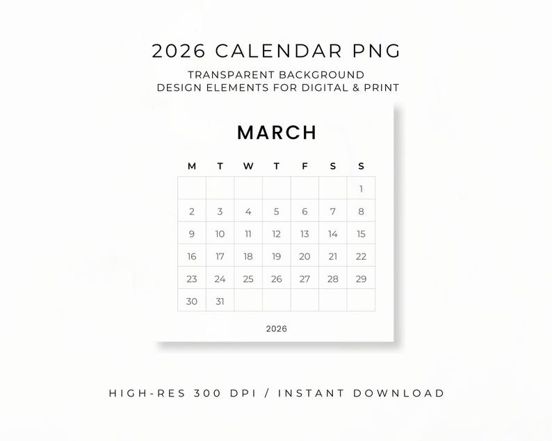 2026 Mini Calendar PNG Stickers, Minimalist Design (sunday & Monday ...