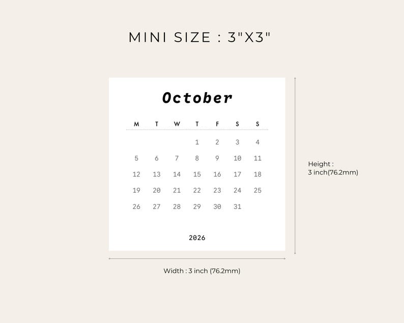 2026 Mini Calendar Printable, 3x3 Small Desk Calendar (PDF) - Etsy