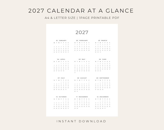 2027 Yearly Calendar: Landscape Planner, A4/letter Size (printable PDF ...