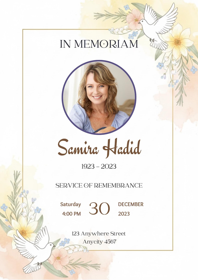 Memorial Service Invitation Template Bundle - Editable Celebration of ...