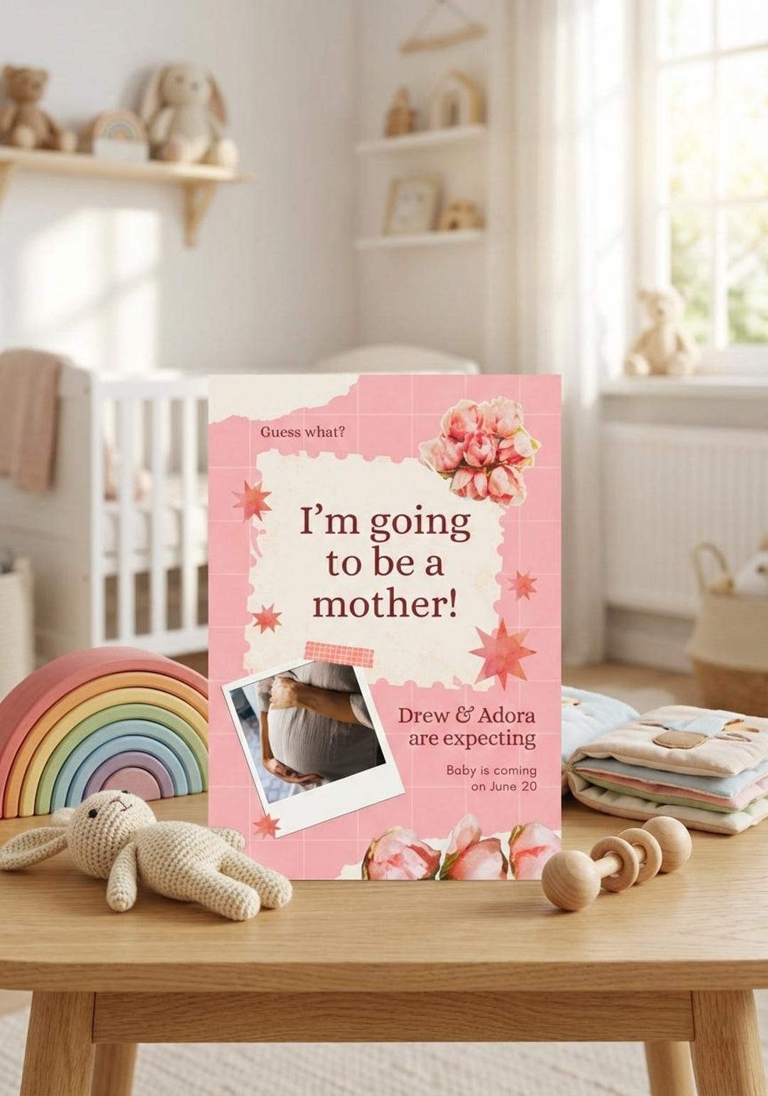 Digital Pregnancy Announcement - Pink Scrapbook Editable Reveal ...