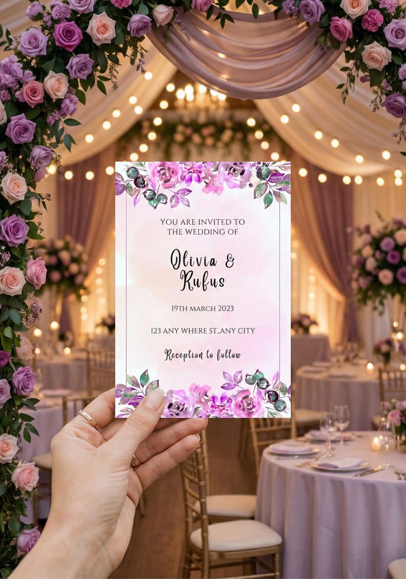 Indigo & Blush Rose Wedding Invitation Template - Classic Floral ...