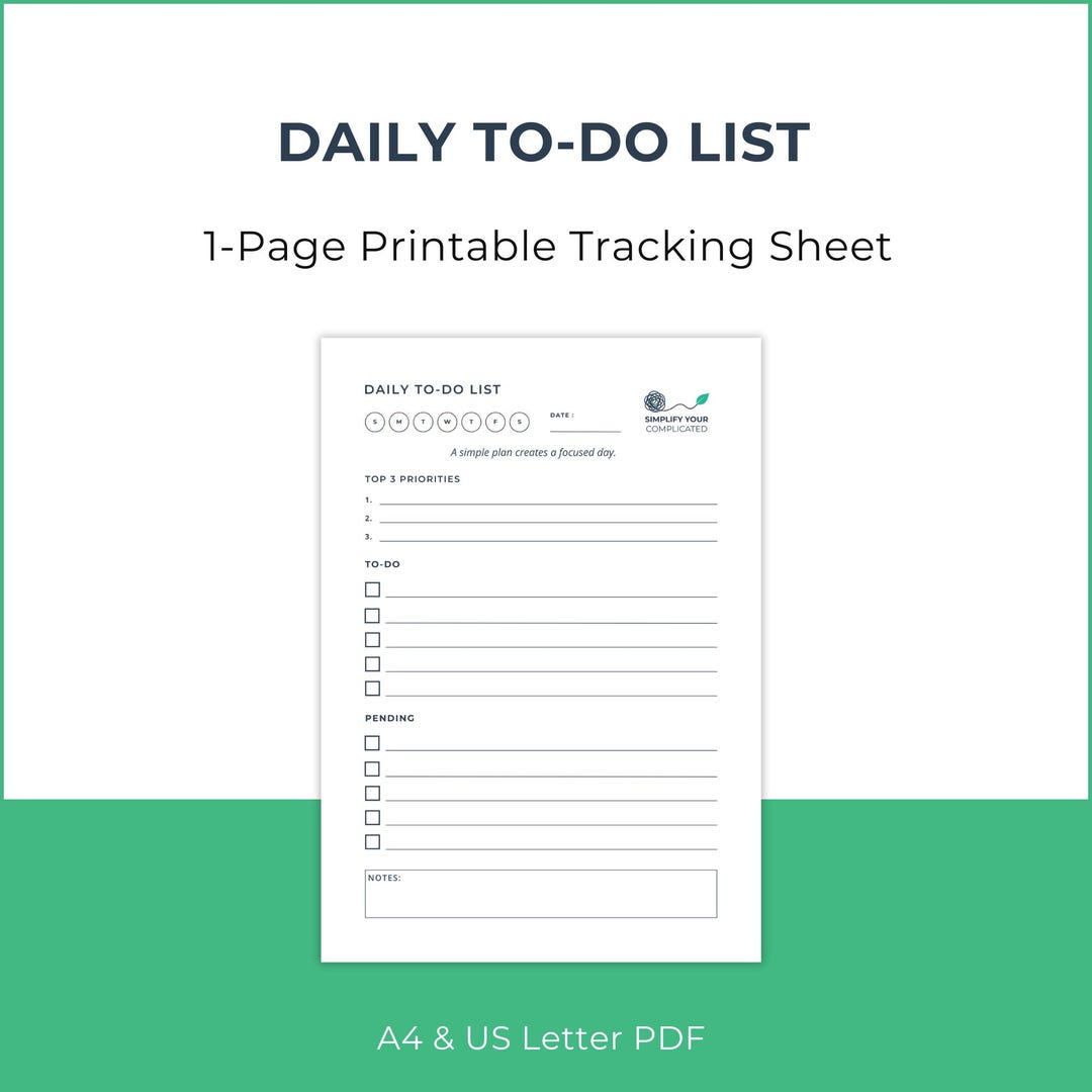 Minimalist Daily To-do List | Top 3 Priorities (PDF, PNG) - Etsy