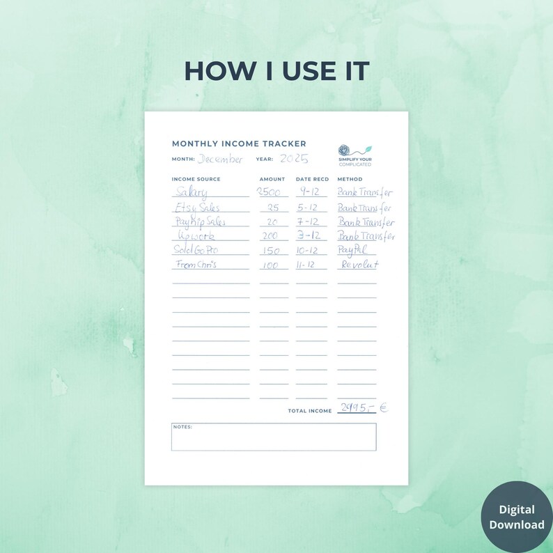 Monthly Income Tracker Printable | Minimalist Finance Planner | Income ...
