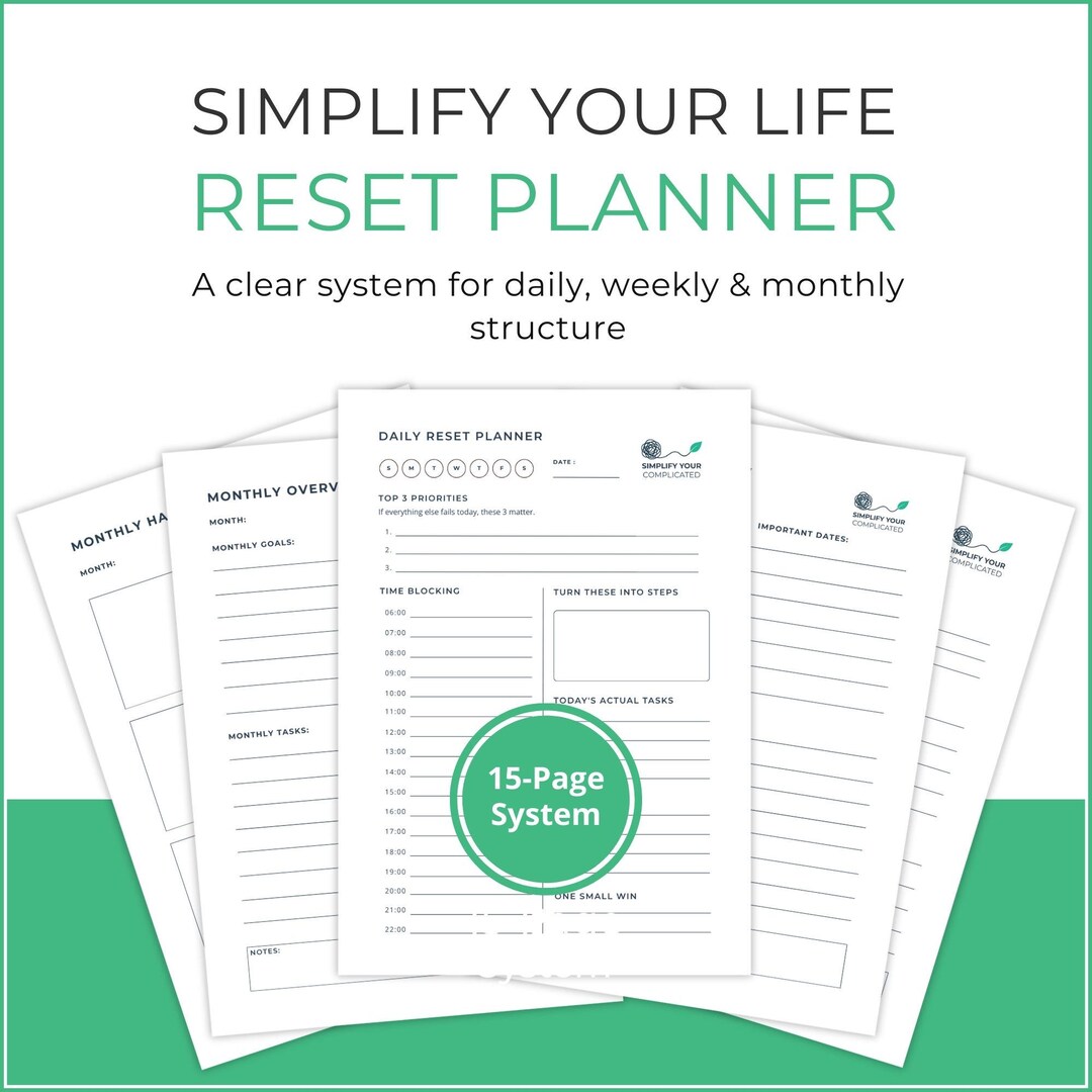 Simplify Your Life Reset Planner | Printable Productivity System ...