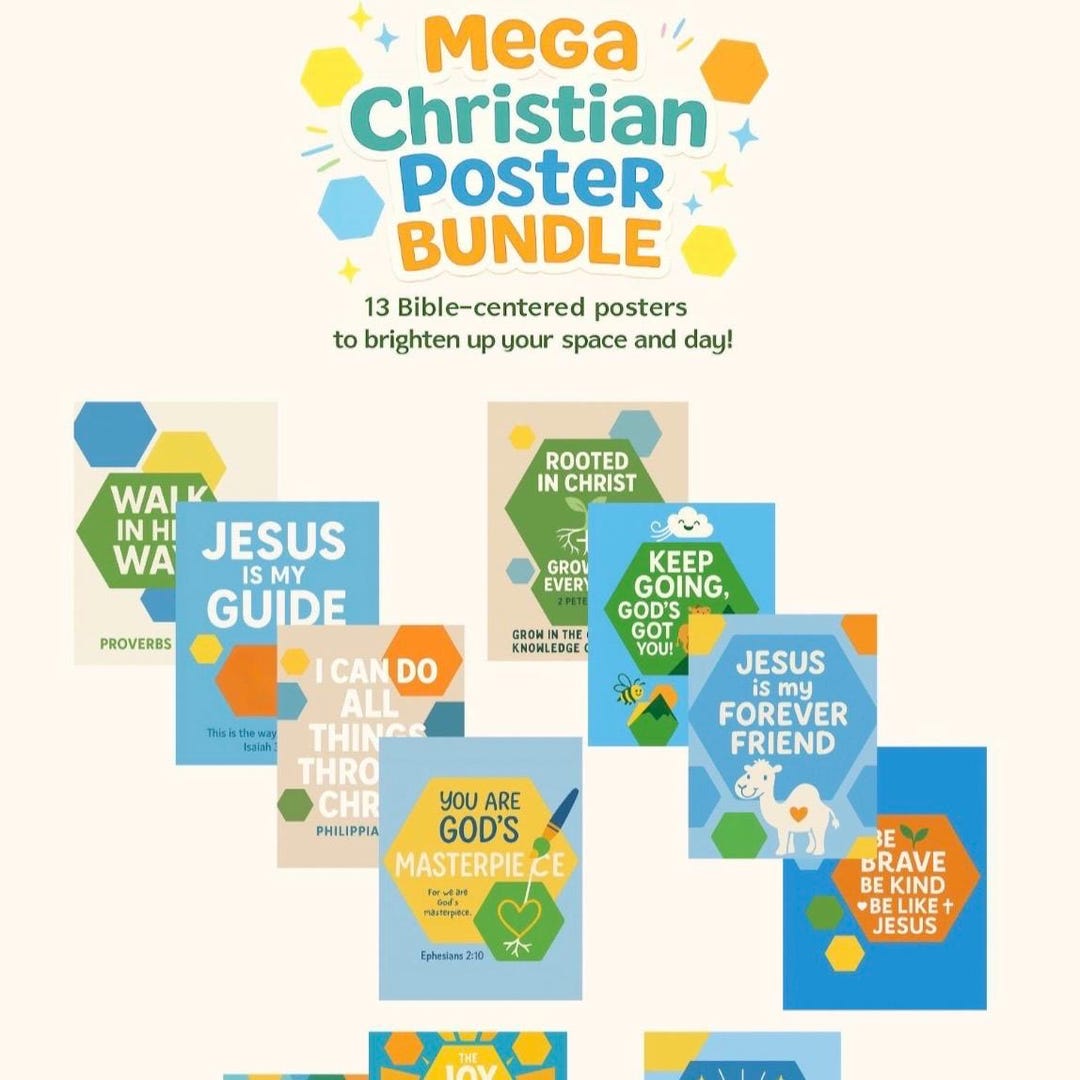 Christian Kids Bible Verse Posters, Sunday School Wall Art Bundle ...
