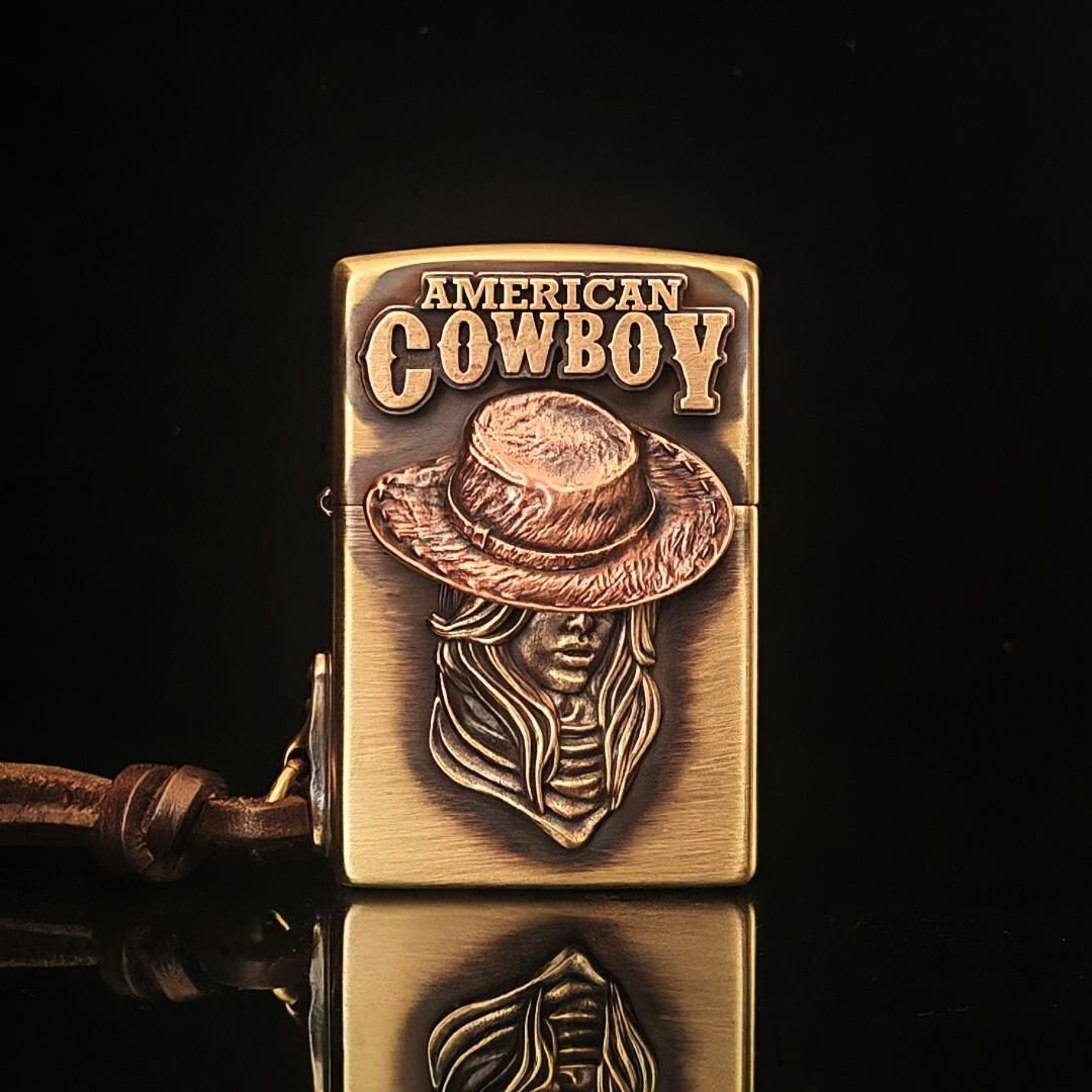 Zippo Brushed Brass Lighter With Welded Cowboy Emblem & Keychain Loop ...