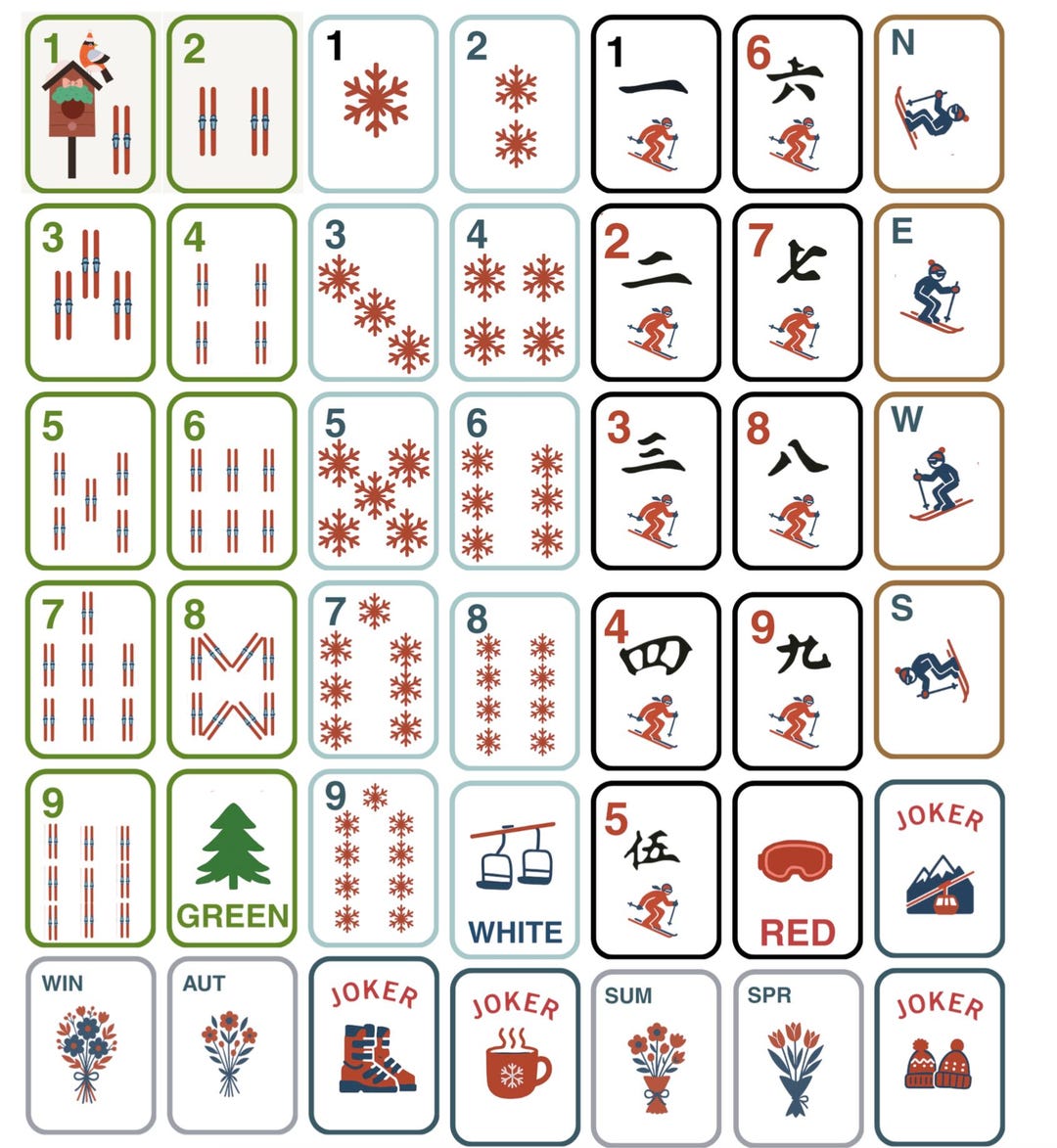 Winter Ski Mahjong Tile Set - Decals Only - Etsy