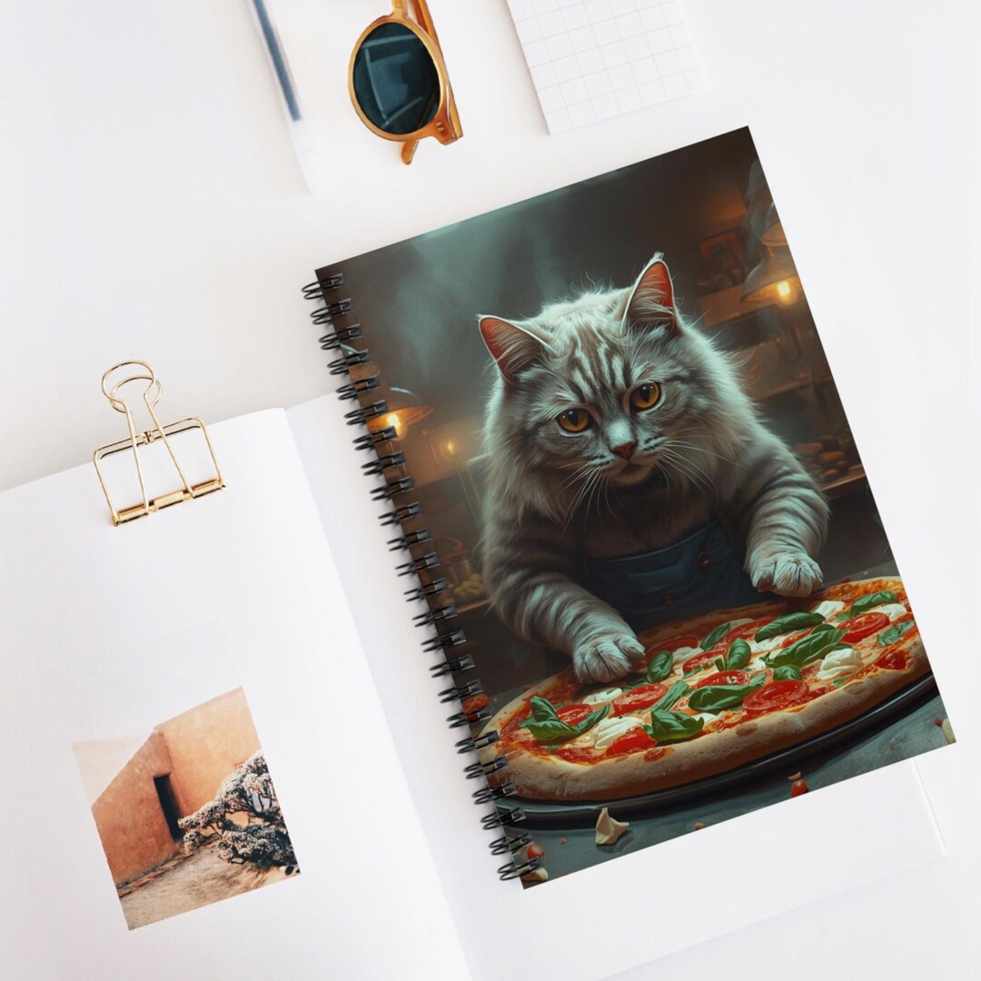 Pizza Chef Cat Spiral Notebook | Ruled Journal, Cute Cat Pizza Art - Etsy
