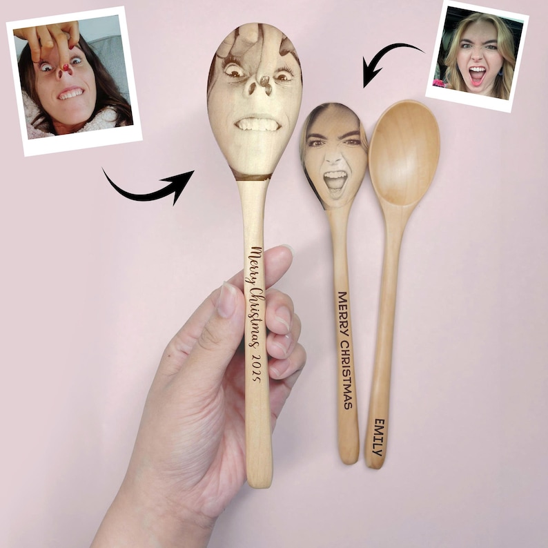 Custom Face Engraved Funny for Friend Christmas Wooden Spoons - Novelty ...