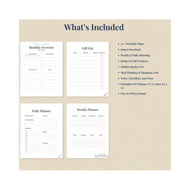 Neutral Holiday Planner Printable - Minimalist Christmas Organizer Pdf ...