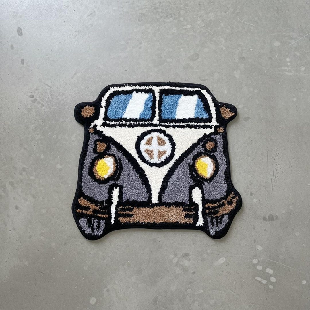 Groovy VW Bus Hand-tufted Rug | Retro Campervan Aesthetic Area Rug ...
