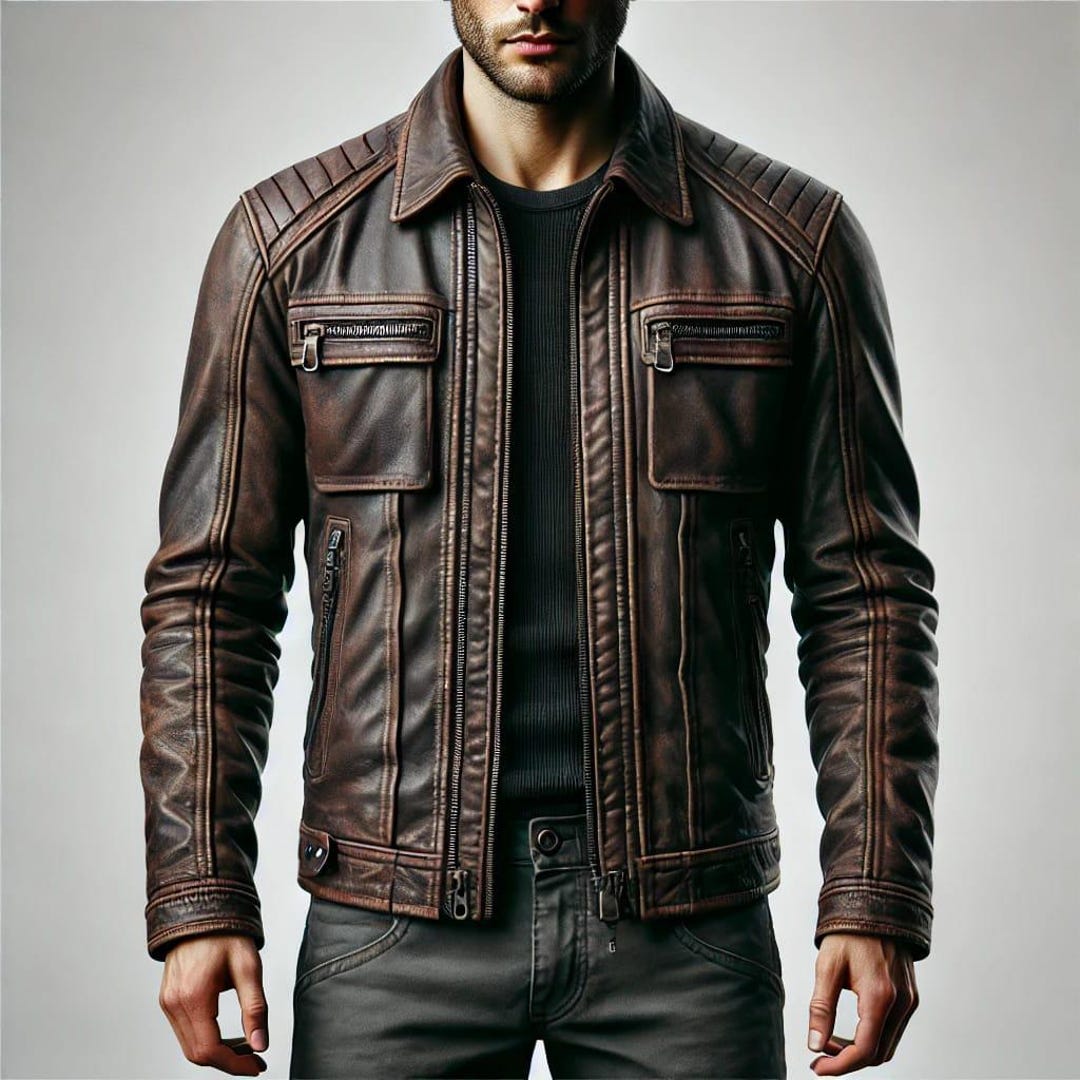 Rugged Brown Leather Jacket for Men - Etsy