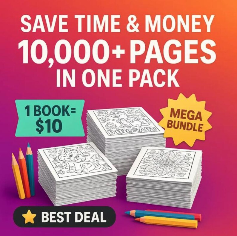 Package of Over 10,000 Coloring Pages for Kids/printable Sheets With ...