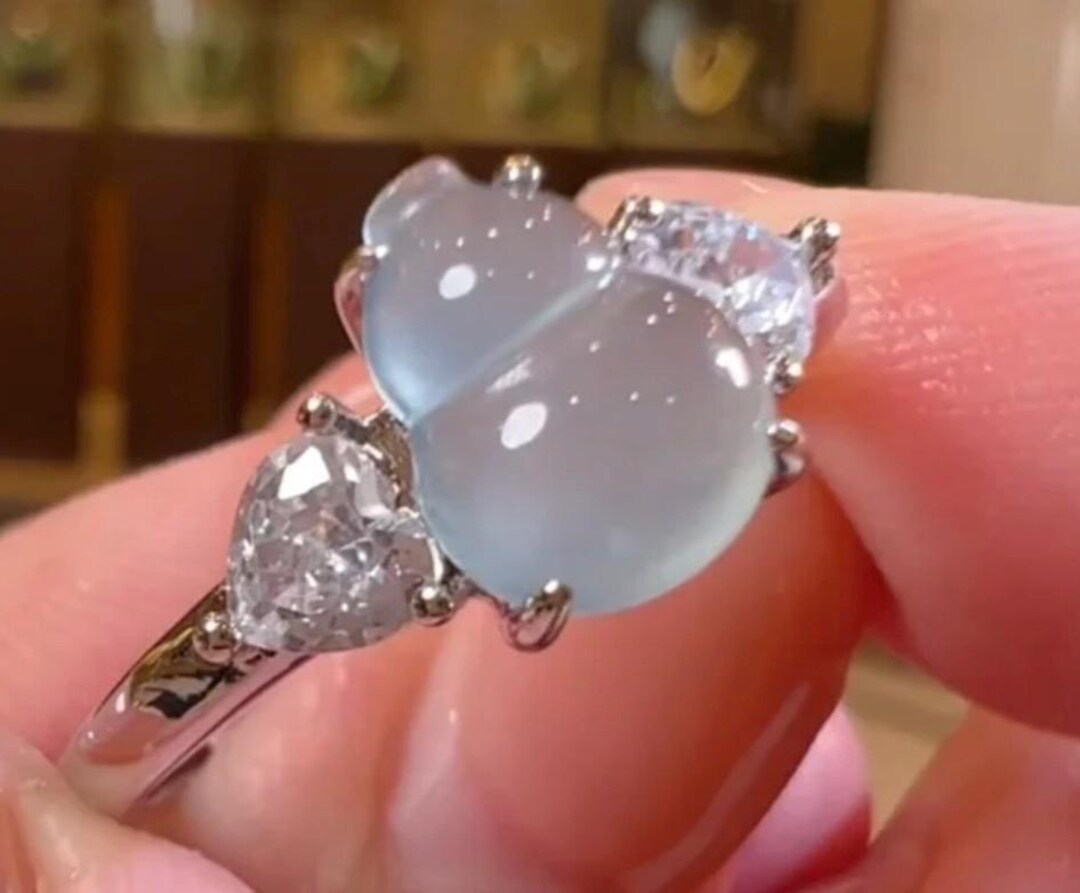 Natural Jadeite Double Gourd Ring — Adjustable | Lucky Hulu Design | CZ ...