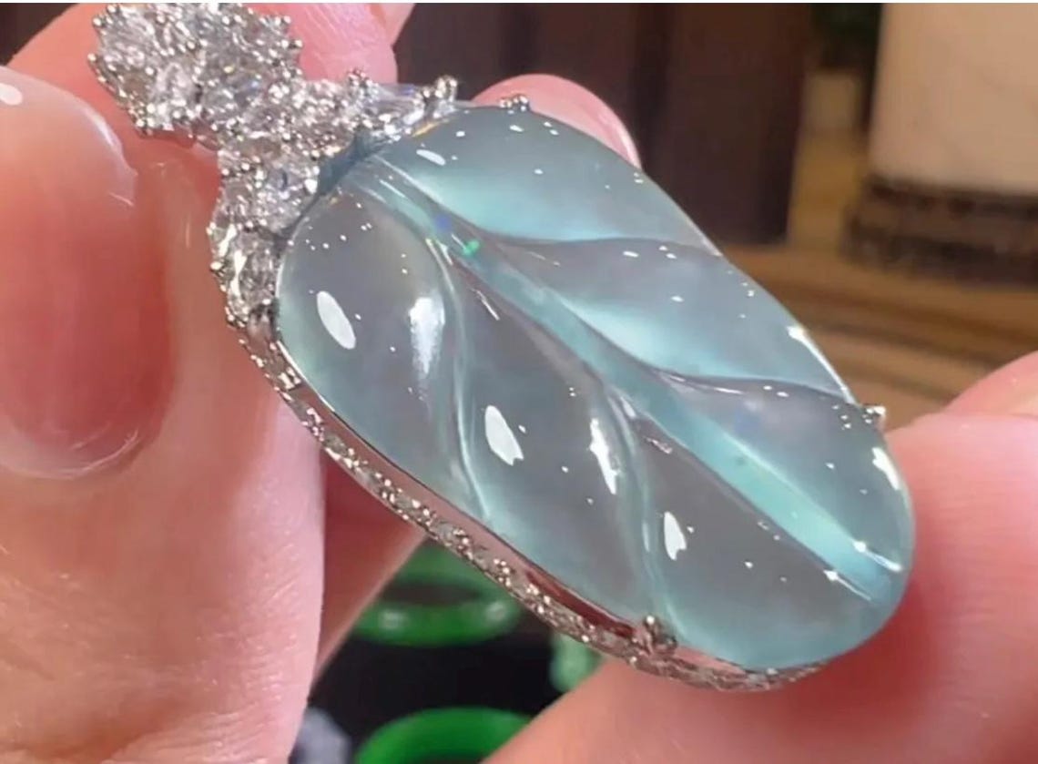 Natural Ice Jadeite Leaf Pendant With Necklace – Grade A Jade ...