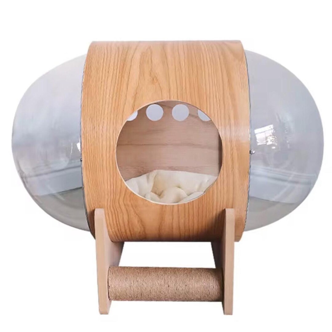 Modern Wooden Cat Capsule Bed — Transparent Bubble Design - Etsy