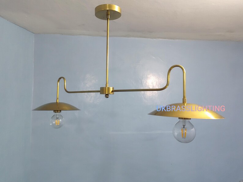 Modern Brass Double Dome Pendant Light | Kitchen Island Chandelier - Etsy