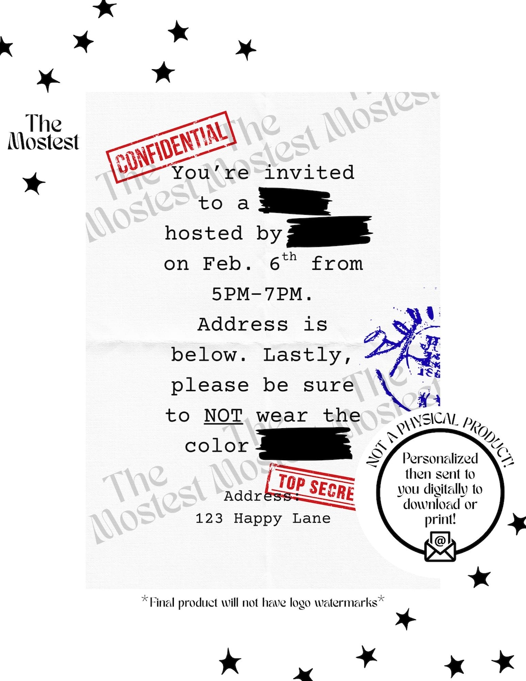 Redacted Top Secret Letter Kids Birthday Invite | Spy Agent Party Theme ...