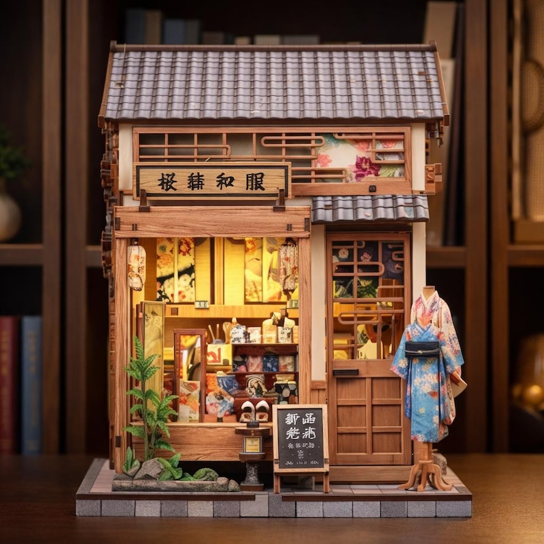 DIY Wooden Book Nook Kit Japanese Sakura Shop | Miniature Dollhouse ...