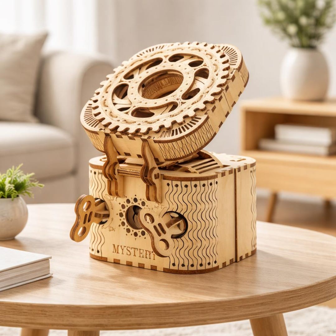 3D Wooden Treasure Box Puzzle Kit – DIY Steampunk Wood Craft, Creative ...