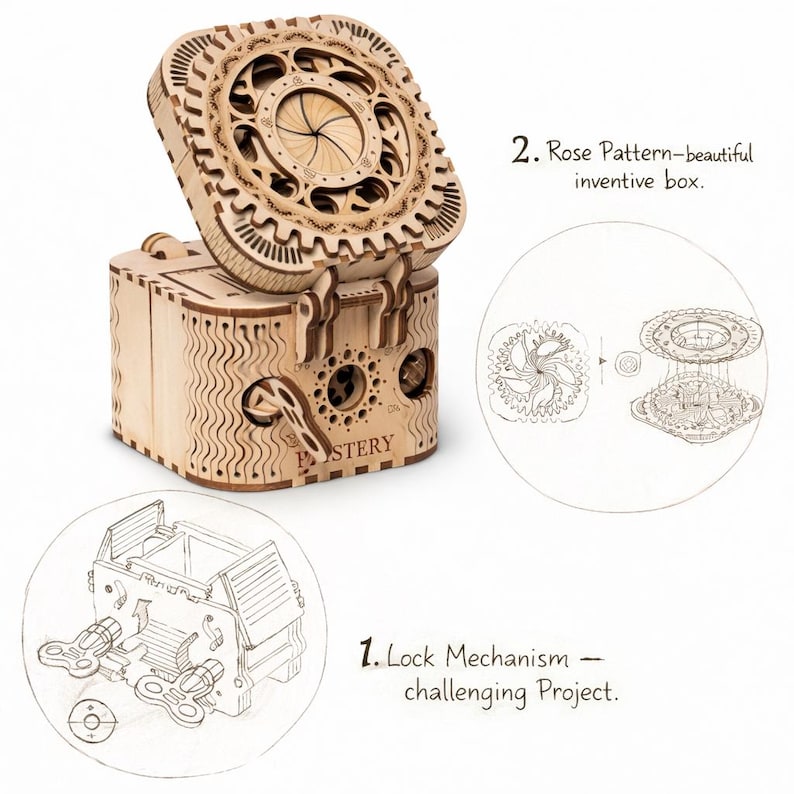 3D Wooden Treasure Box Puzzle Kit – DIY Steampunk Wood Craft, Creative ...
