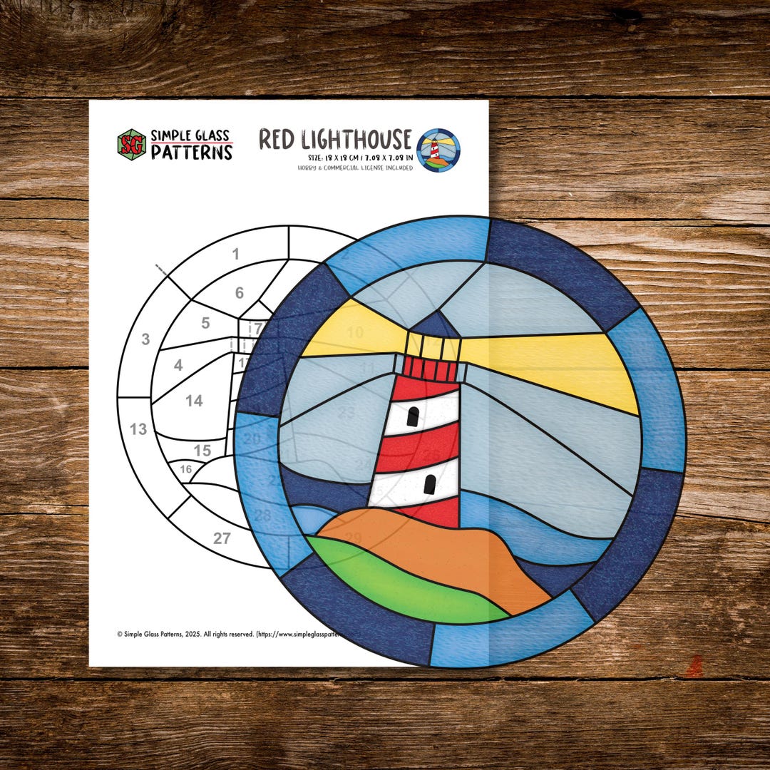 Red Lighthouse Stained Glass Pattern • Beach Suncatcher Designs for ...