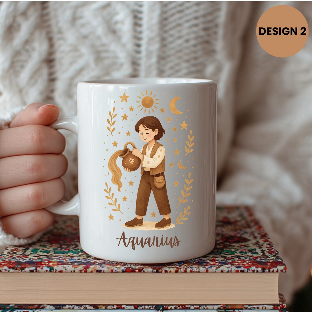 Aquarius Zodiac Sign Ceramic Mug Design 2, Horoscope Coffee Cup ...
