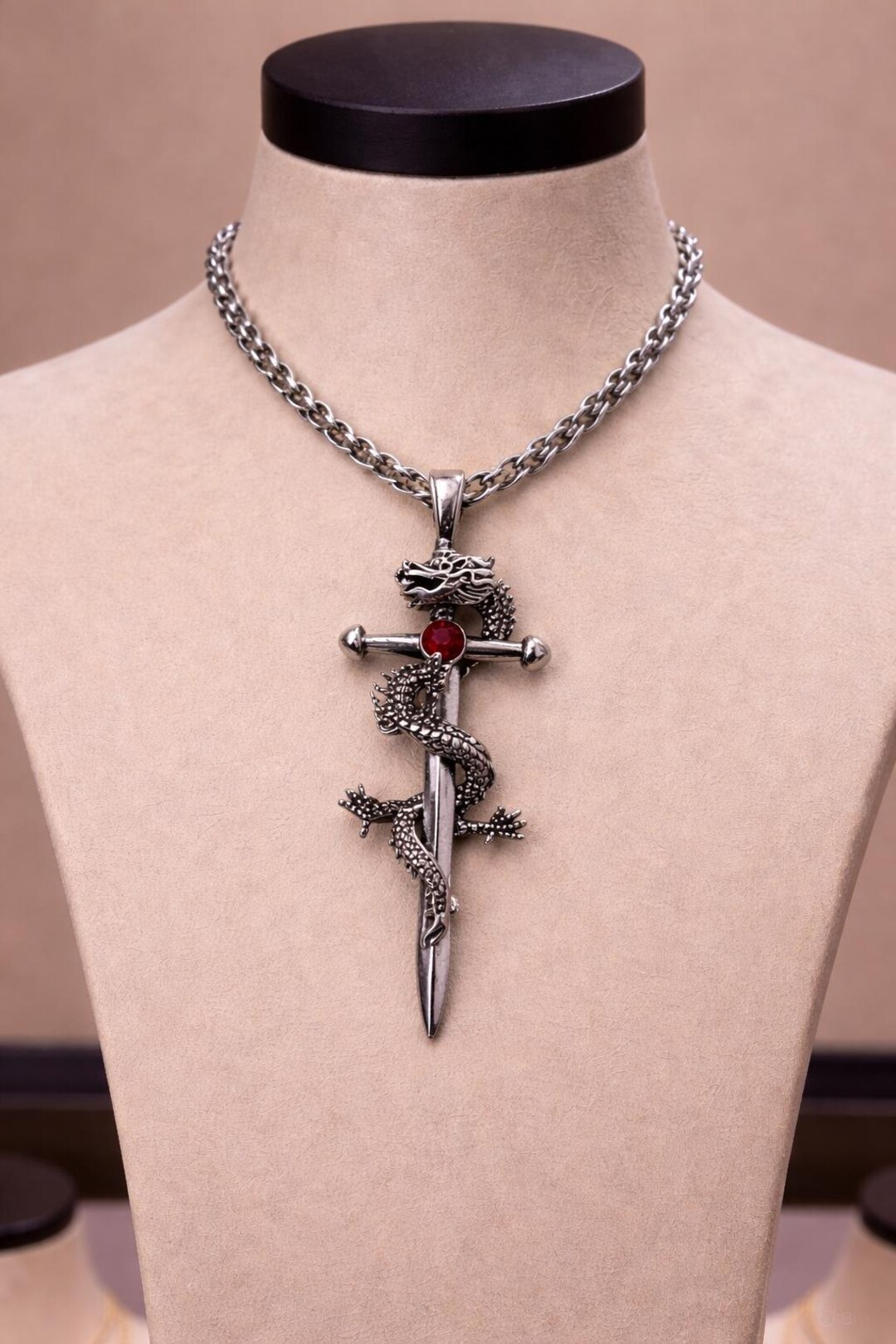 Stainless Steel Dragon Sword Pendant Necklace – Gothic Punk Gift for ...