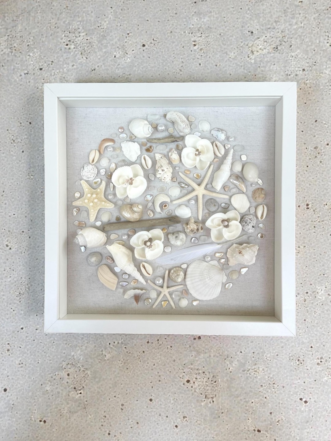 Shell Flower Wall Art Seashell Mosaic on a White Wood Frame With Glass ...