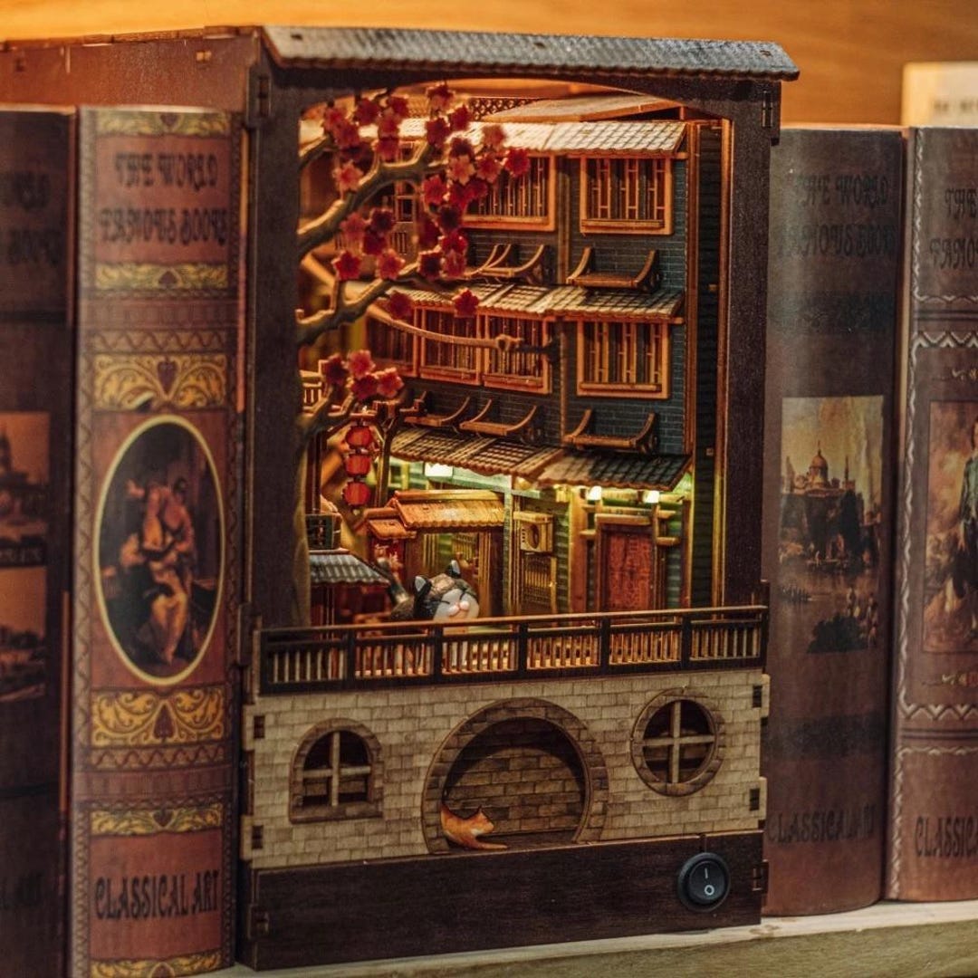 DIY Asian Alley Book Nook Kit | Miniature Bookshelf Insert, LED Lights ...