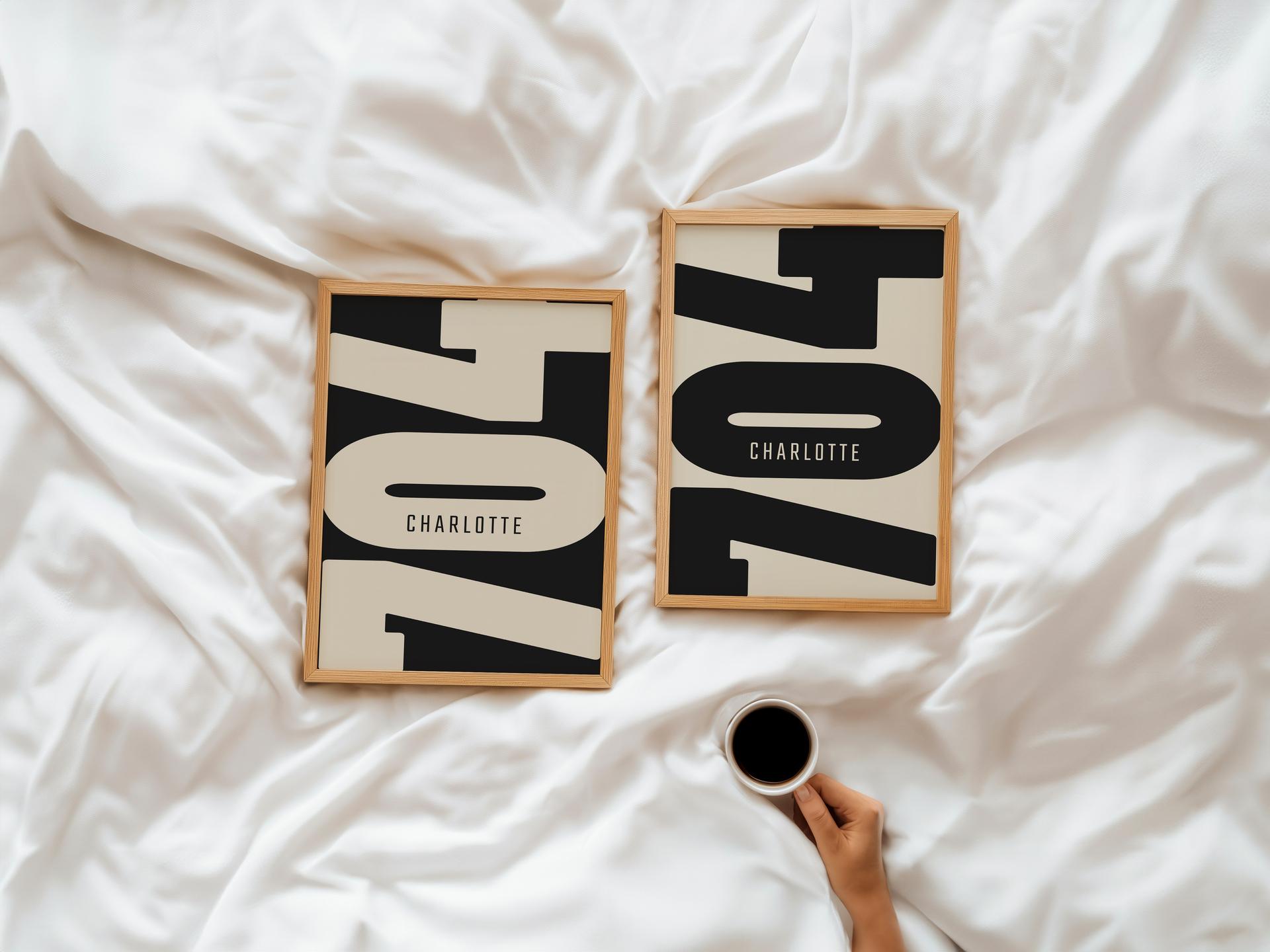 Charlotte North-carolina 704 Area Code Poster Set, Minimalist ...