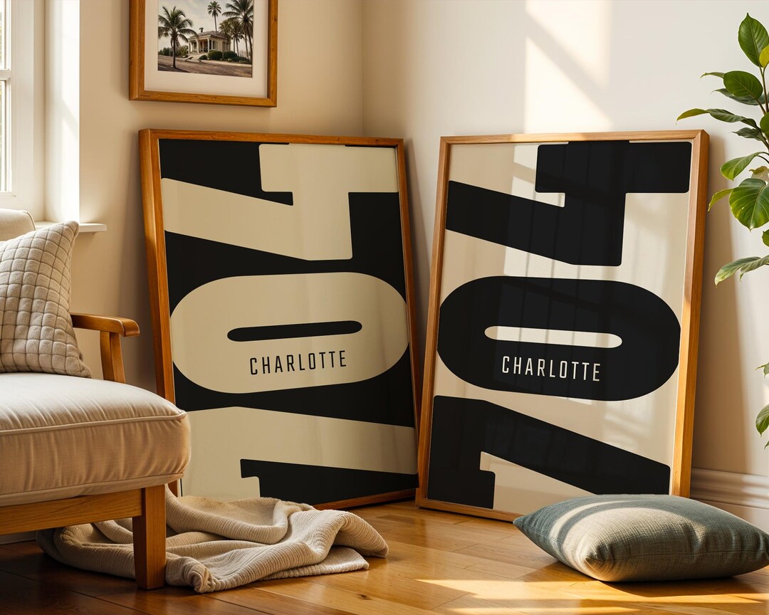 Charlotte North-carolina 704 Area Code Poster Set, Minimalist ...