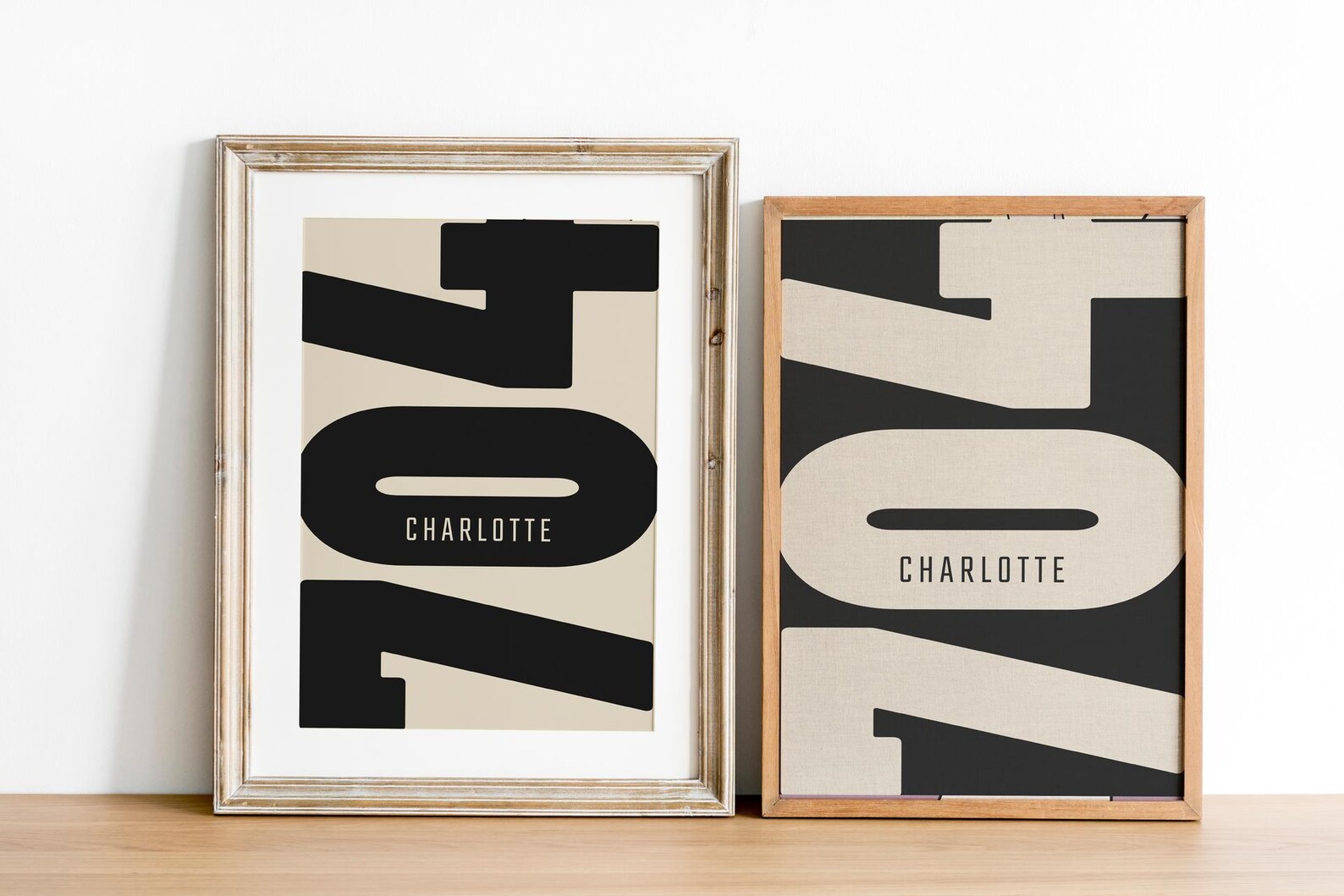 Charlotte North-carolina 704 Area Code Poster Set, Minimalist ...
