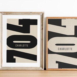 Charlotte North-carolina 704 Area Code Poster Set, Minimalist ...